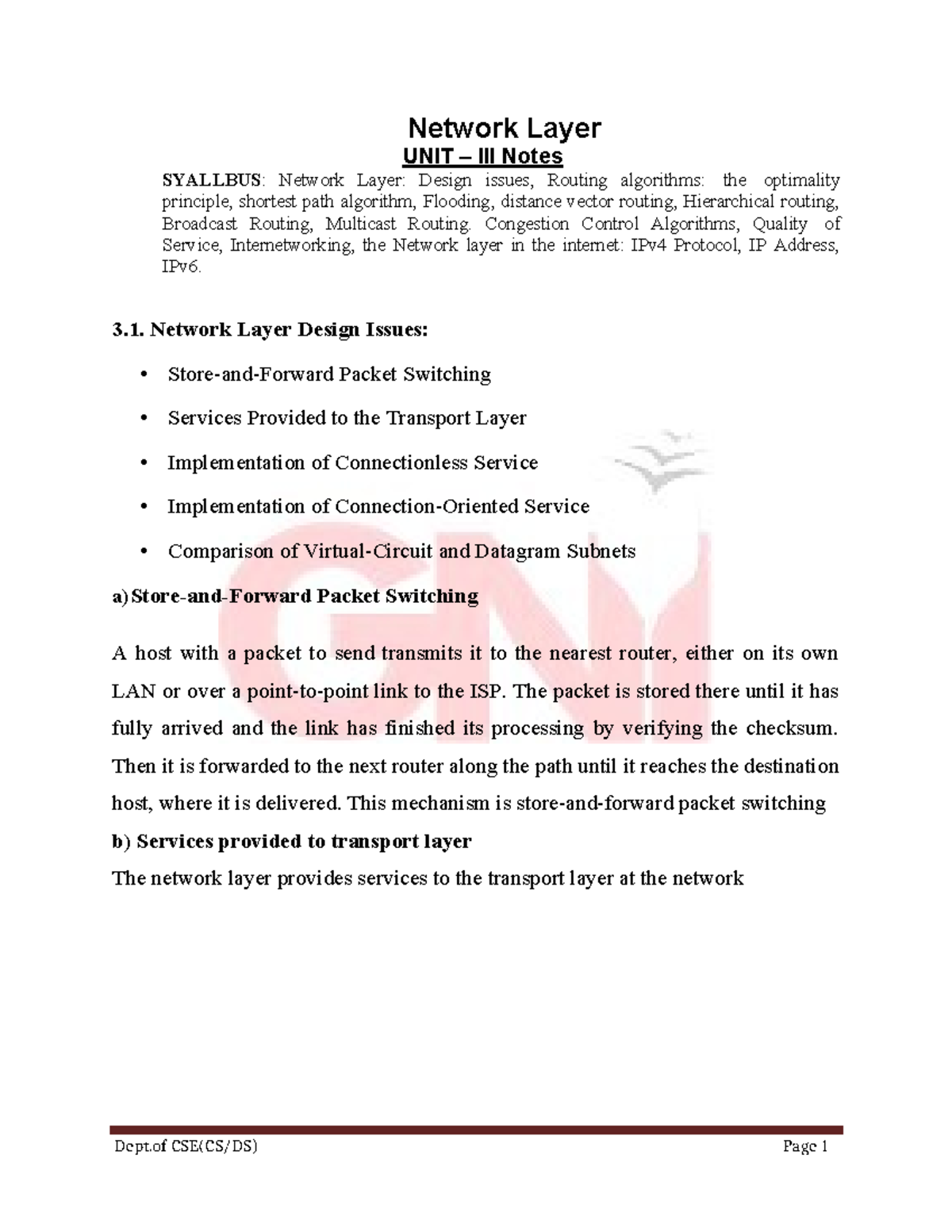 CN Unit-3 Notes: Network Layer Design, Routing Algorithms & QoS - Studocu