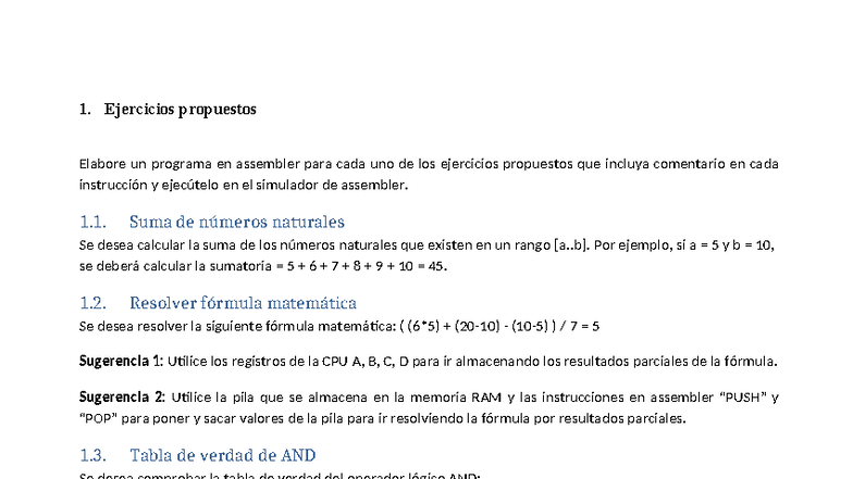Ejercicios Propuestos en Assembler - SI407 - 2019-2 - Studocu