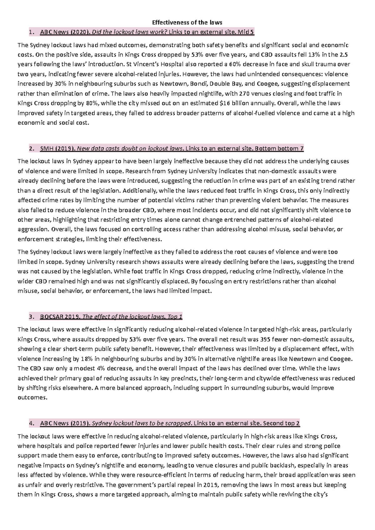 Effectiveness of Sydney Lockout Laws: A Mixed Outcome Analysis - Studocu
