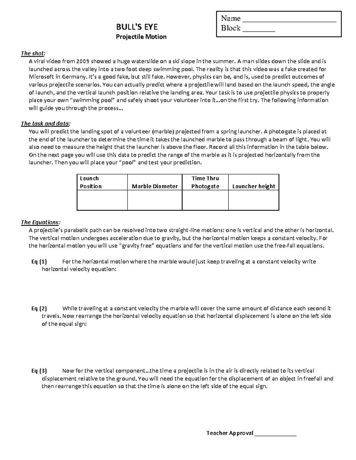 Projectile Motion Lab: Predicting Landing Spot Using Physics - Studocu