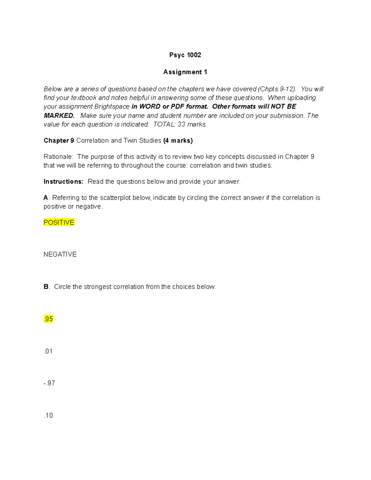 Psyc 1002 - Assignment 1: Correlation, Emotions, & Defense Mechanisms ...