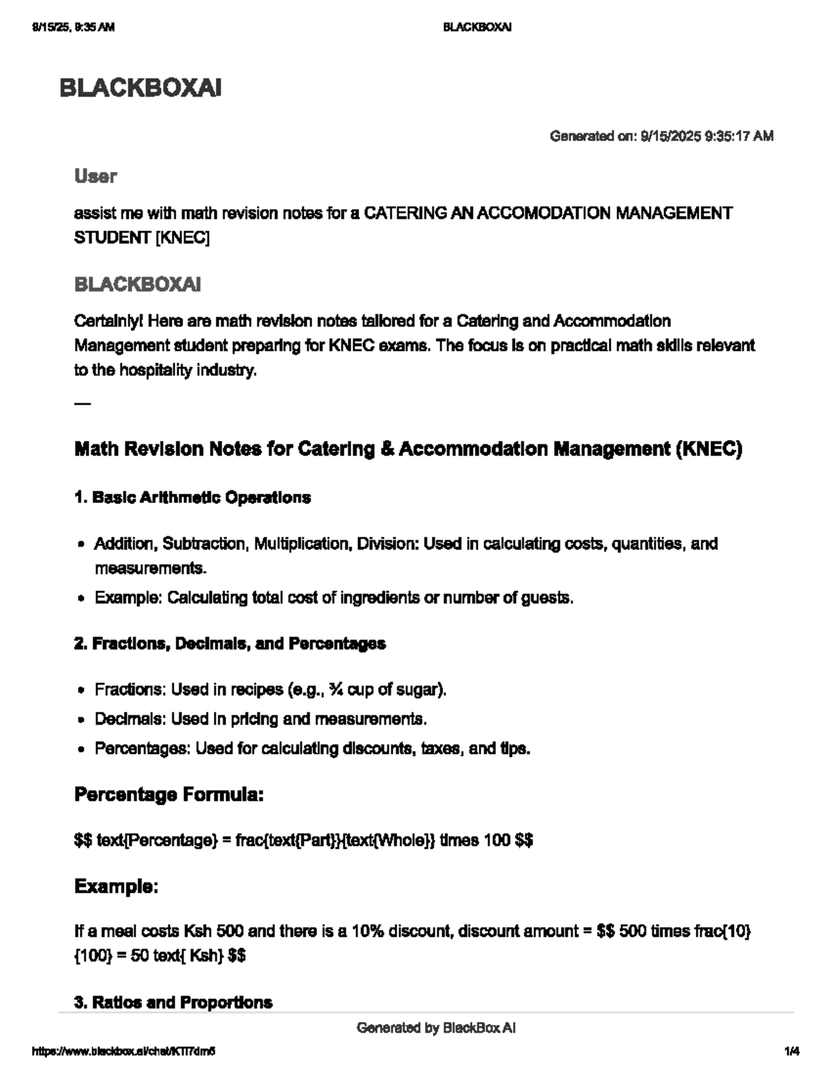 Math Revision Notes for Catering & Accommodation Management (KNEC ...