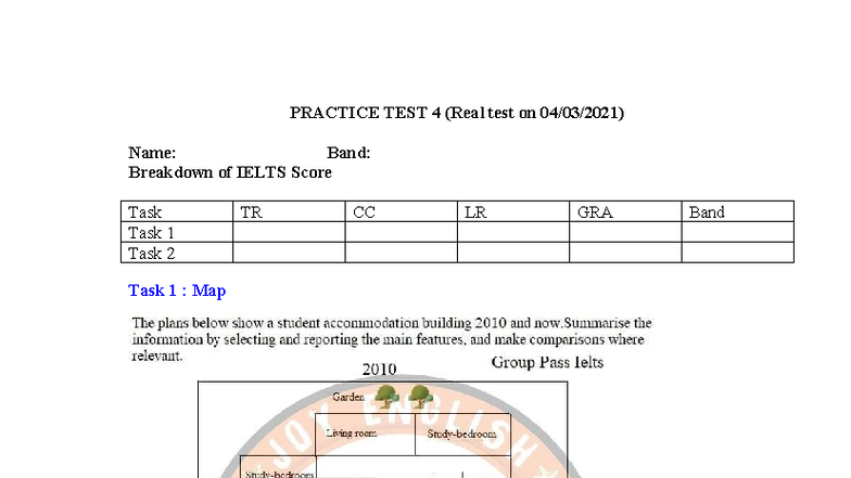 IELTS Writing Practice Test 4: Breakdown of Task 1 & 2 Scores - Studocu