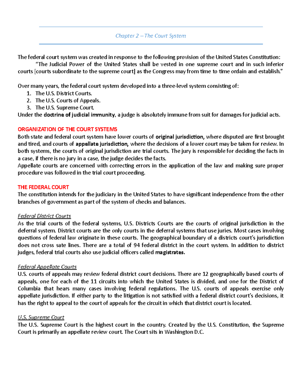 Chapter 2 – Overview of the Court System in the U.S. - Studocu