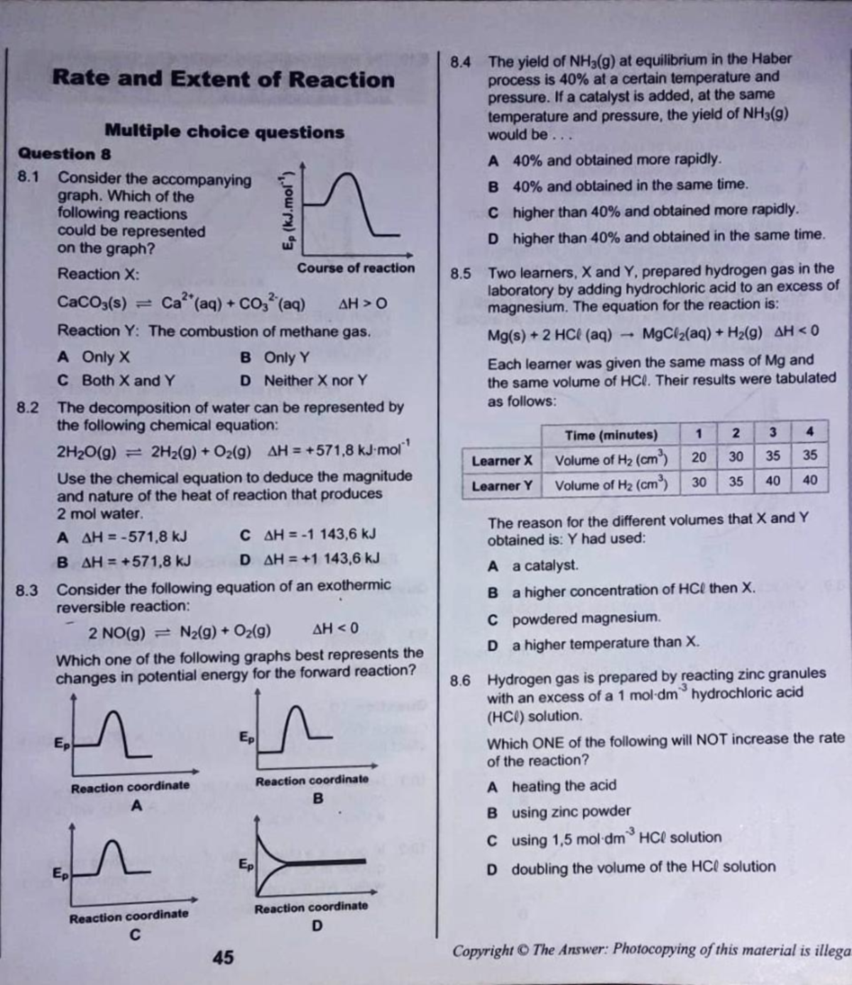 Chemistry Pract Questions: Equilibrium, Reaction Rates & Catalysts ...