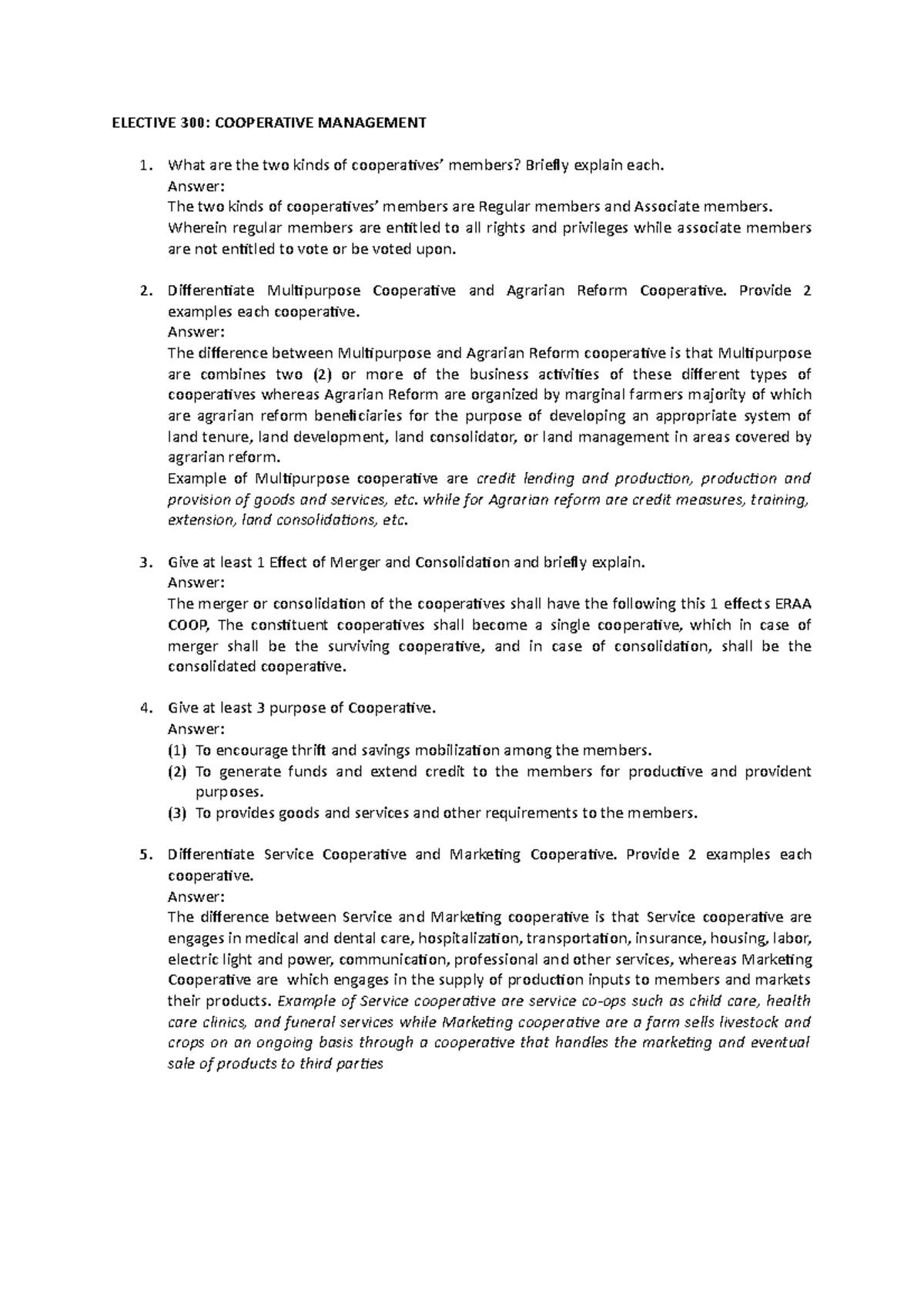 ELECTIVE 300: Midterm Activity #1 - Cooperative Management Insights - Studocu