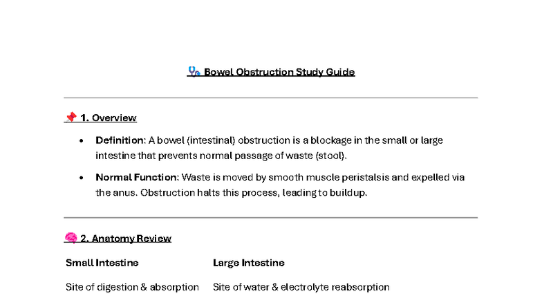 Bowel Obstruction Study Guide: Key Concepts and Notes - Studocu