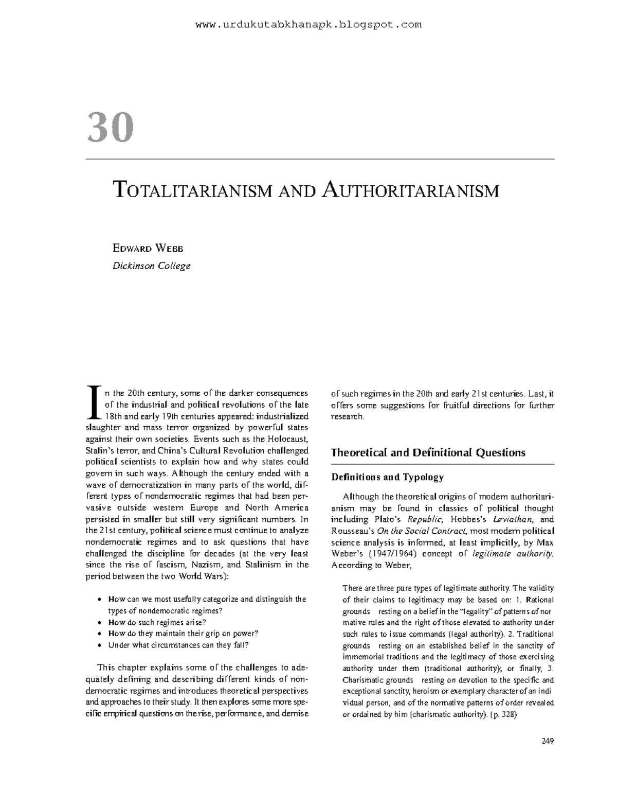 Totalitarianism and Authoritarianism: Defining Key Regime Types - I n ...