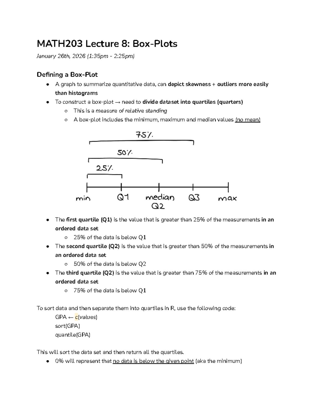 MATH203 Lecture 8: Box Plots and Quartiles Analysis Notes - Studocu
