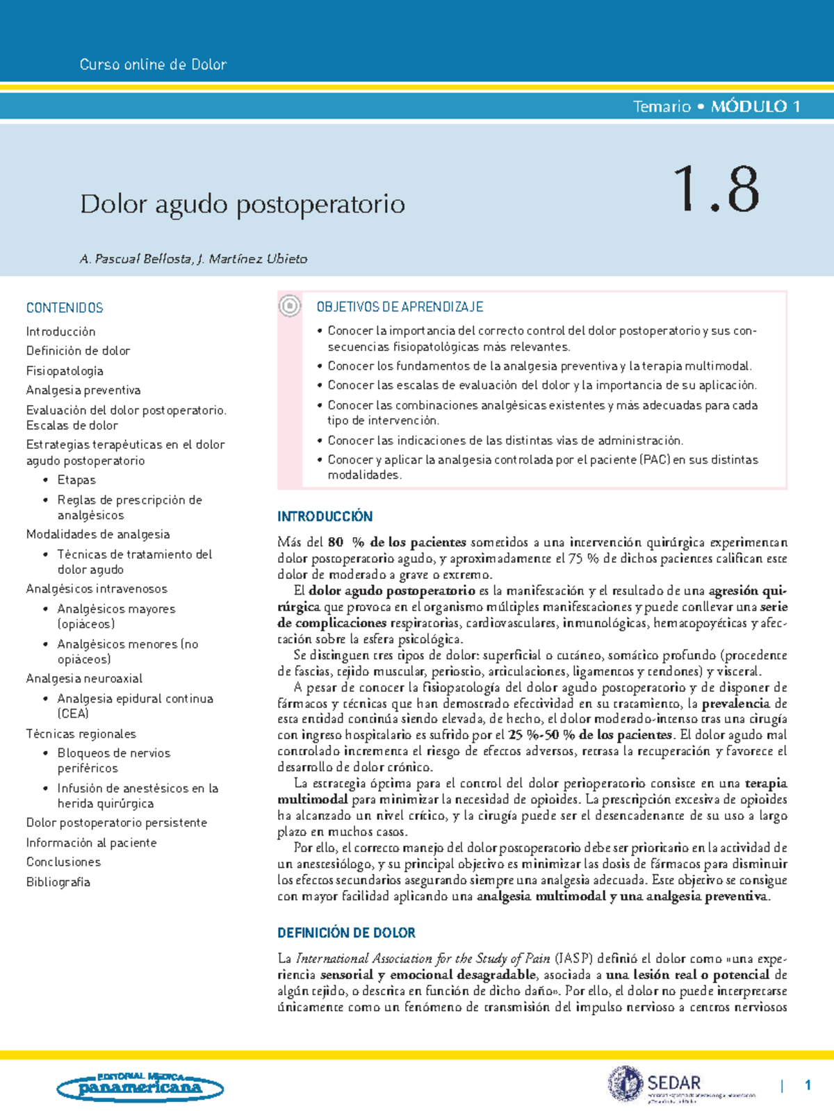 Curso online de Dolor: Módulo 1.8 - Dolor Agudo Postoperatorio - Studocu