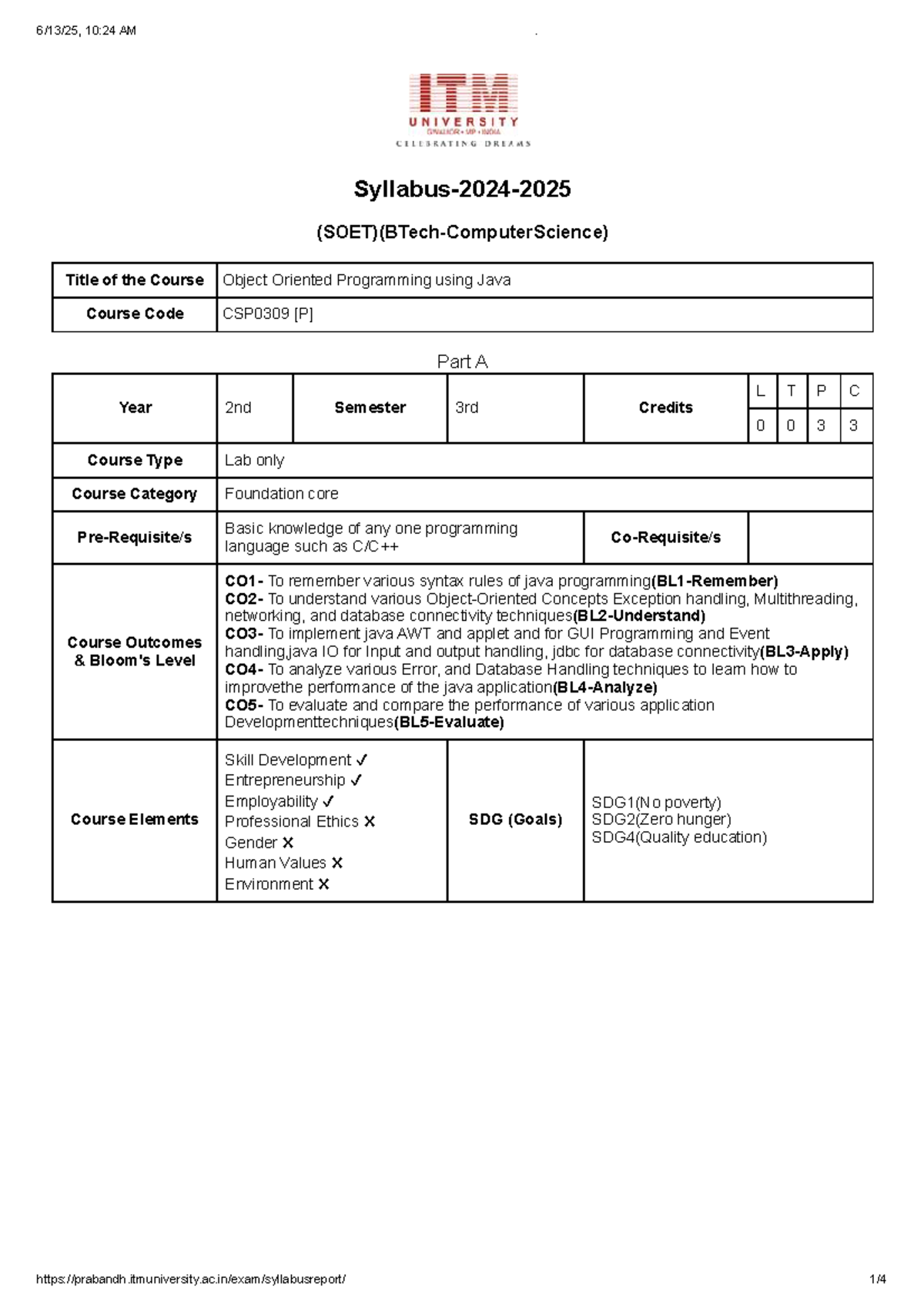 Java Syllabus Overview - CSP0309 Object Oriented Programming - Studocu