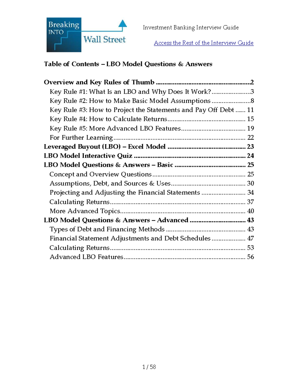 Investment Banking Interview Guide: LBO Model Insights (04-03) - Studocu
