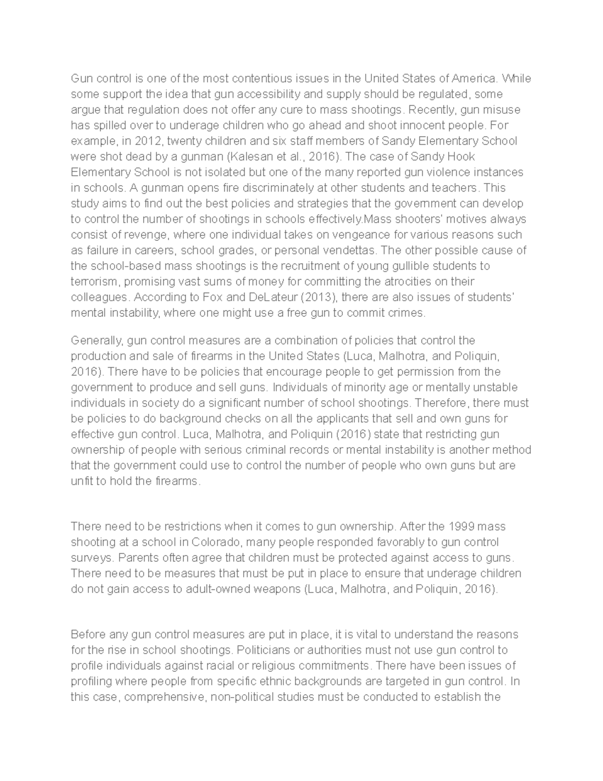 Policies to Reduce Mass Shooting in Schools Essay - Gun control is one ...