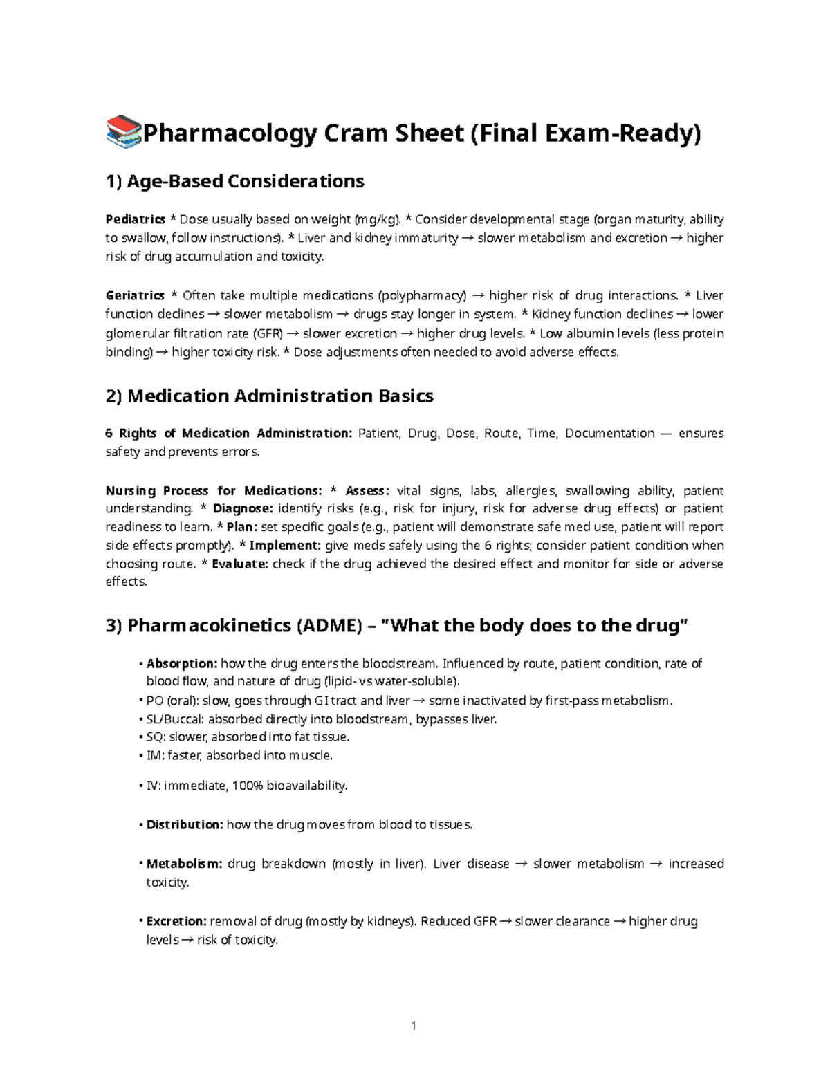 Pharmacology Cram Sheet - Final Exam Study Guide (Pediatrics ...
