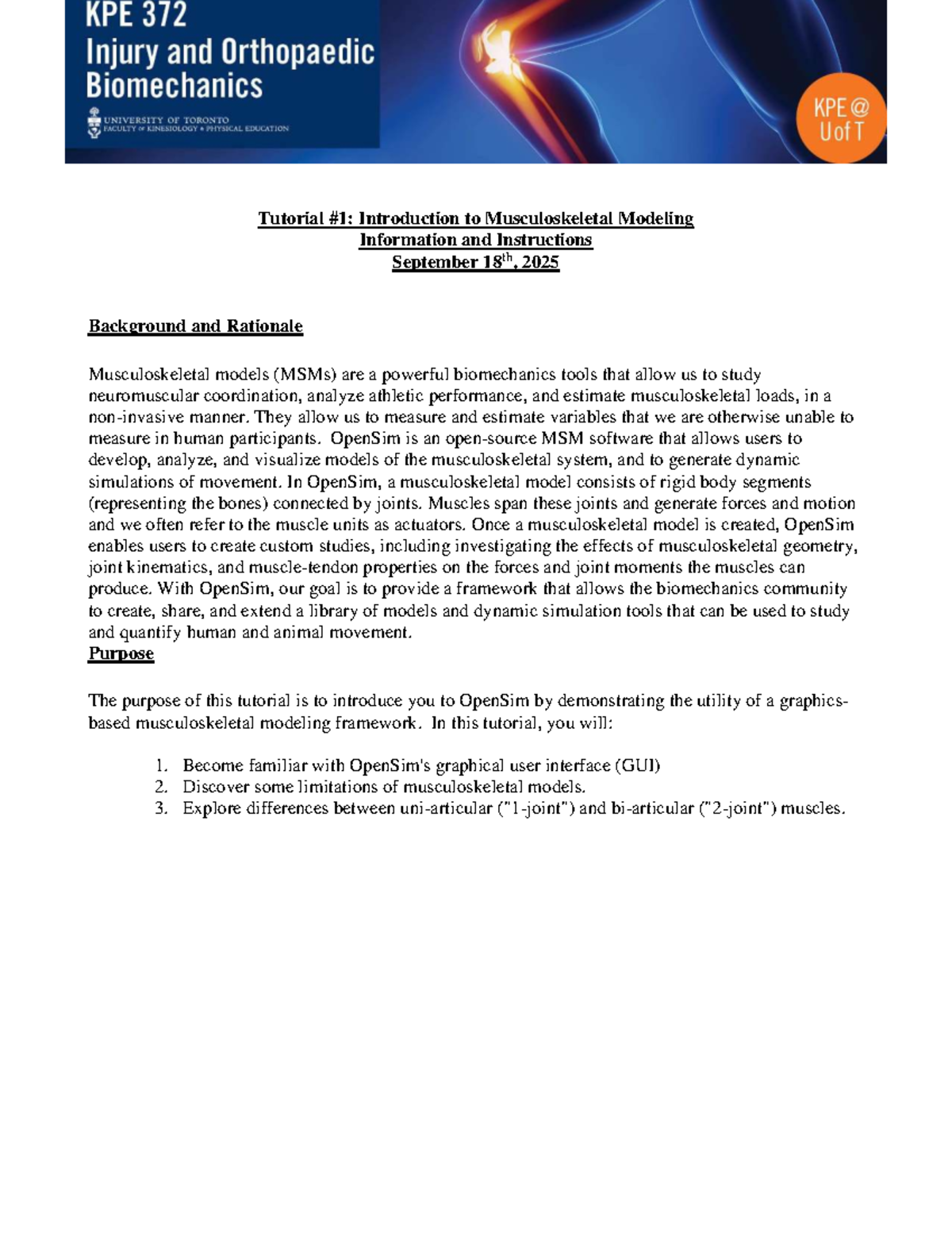KPE372 Tutorial 1: Intro to Musculoskeletal Modeling Instructions 2025F ...