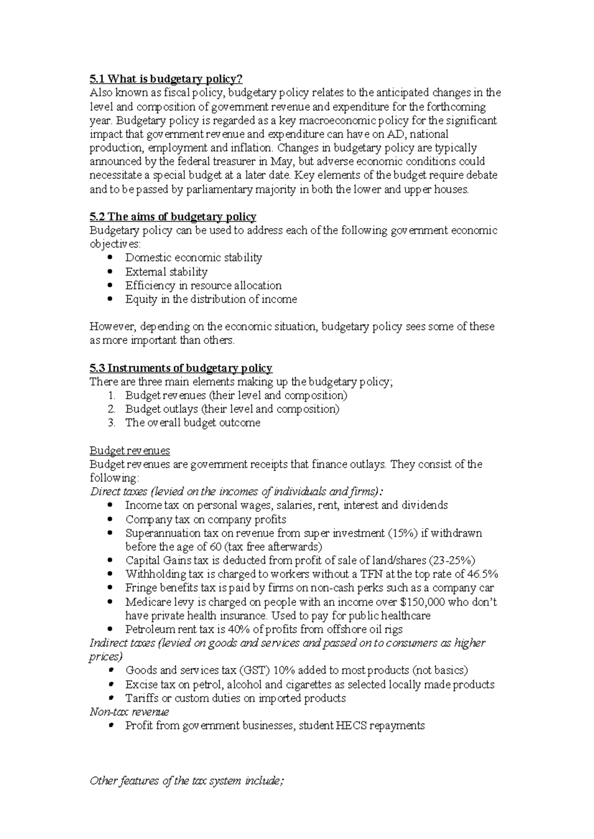6569 Economics Unit 4: Budgetary Policy Overview and Analysis - Studocu