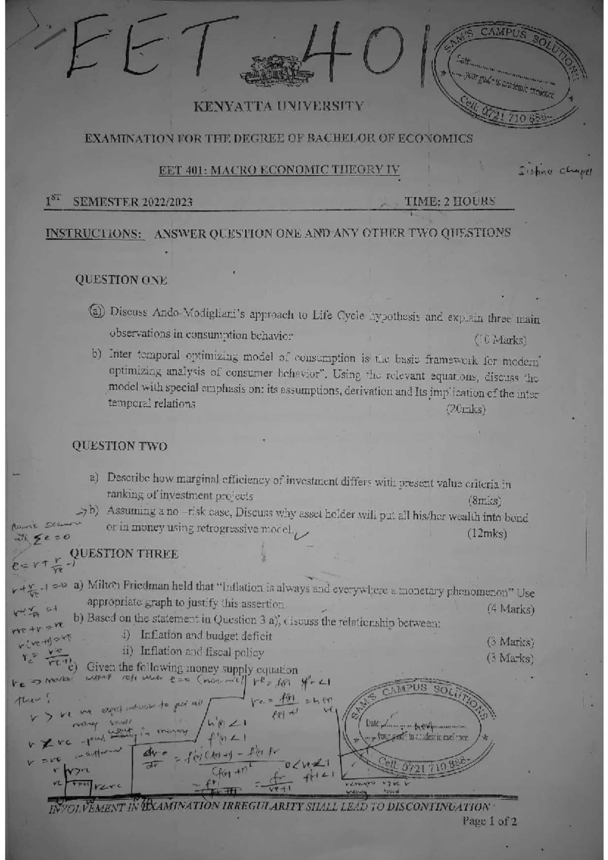 EET 401: Past Exam Paper on Macroeconomic Theory IV - Kenyatta ...