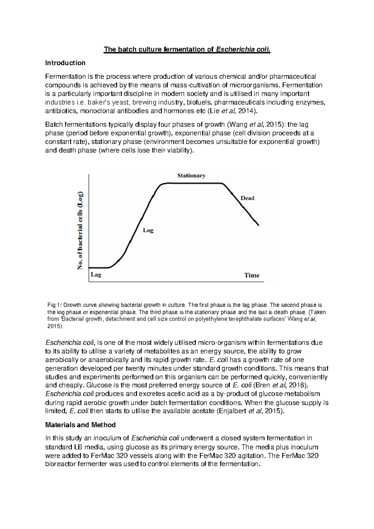 Batch Fermentation of Escherichia coli: Growth Dynamics and Analysis ...