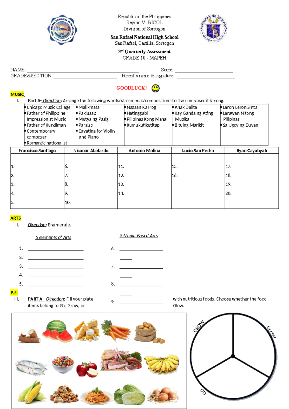QE 3rd Qtr Assessment G10 MAPEH: Music & Health Activities - Studocu