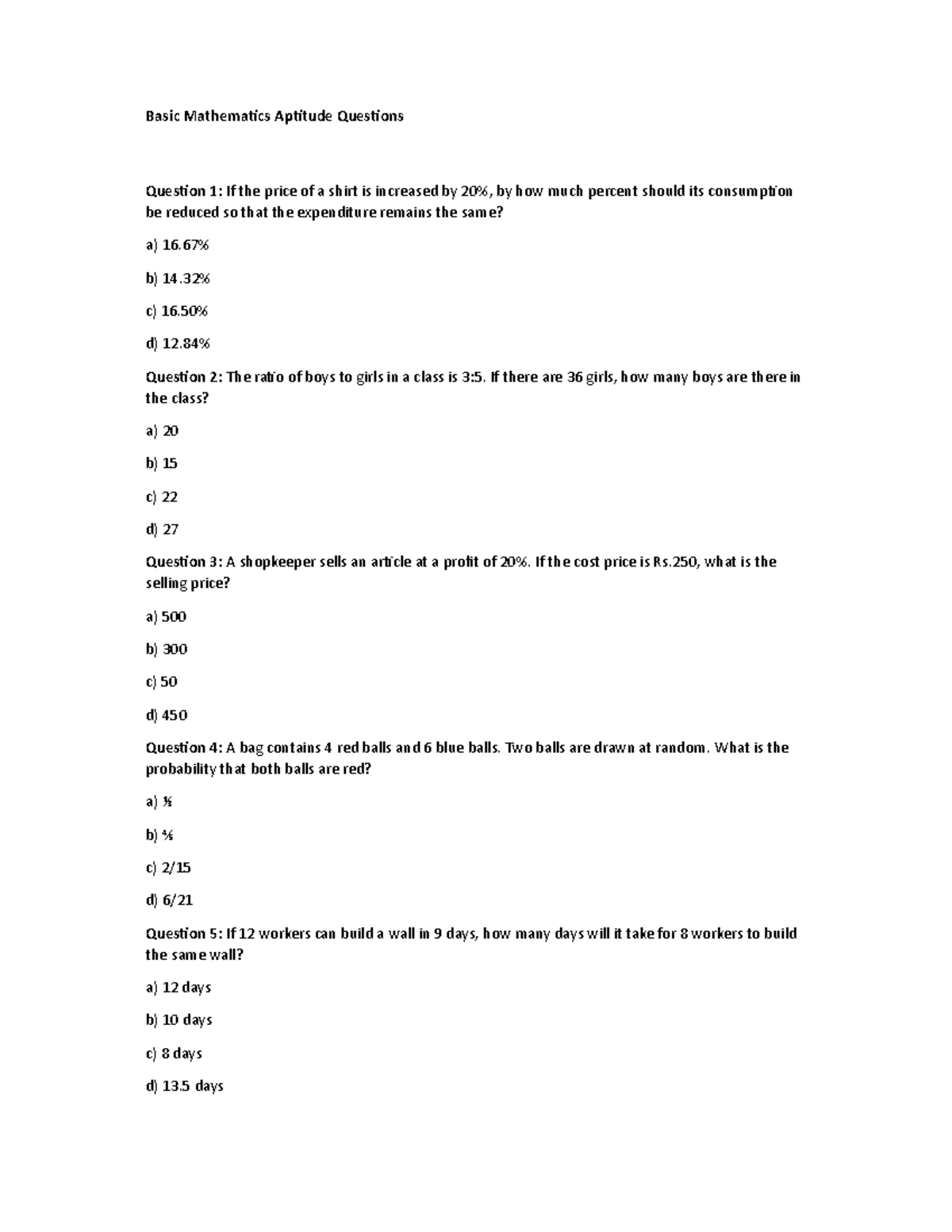 Aptitude Questions & Answers for Basic Math and Verbal Reasoning - Studocu