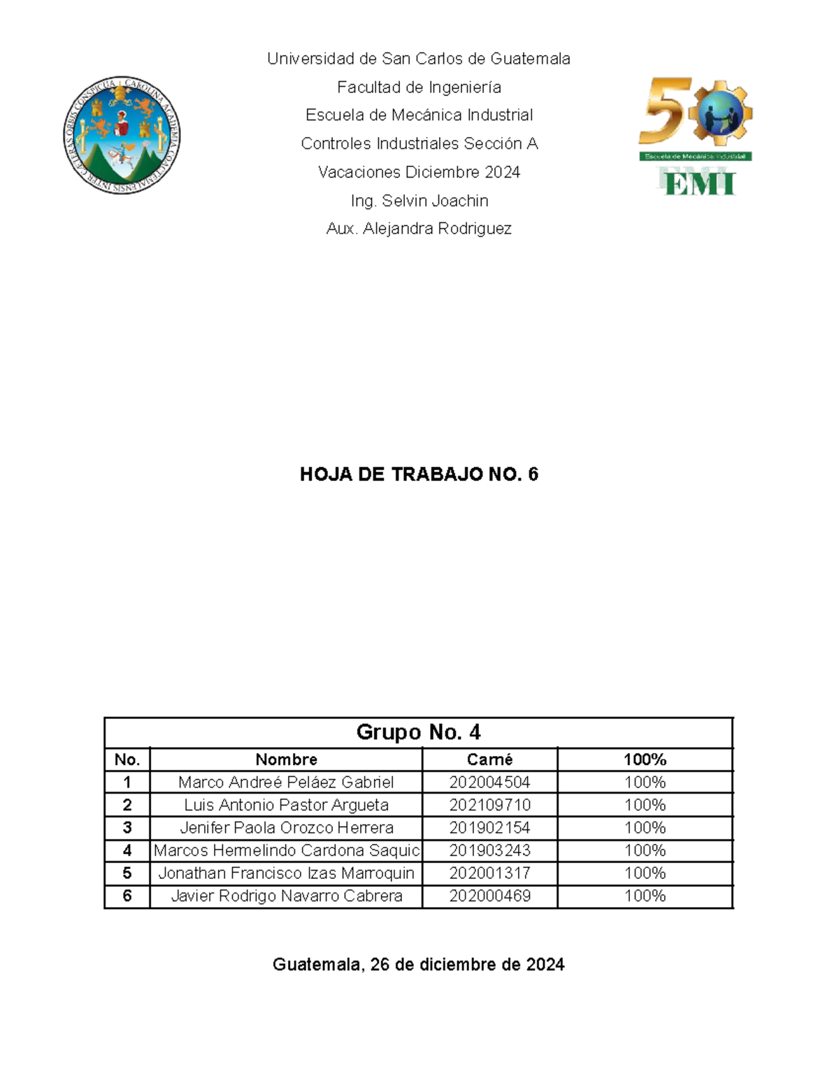 HT6 - Hoja de Trabajo #6 Resuelta - Controles Industriales - Studocu