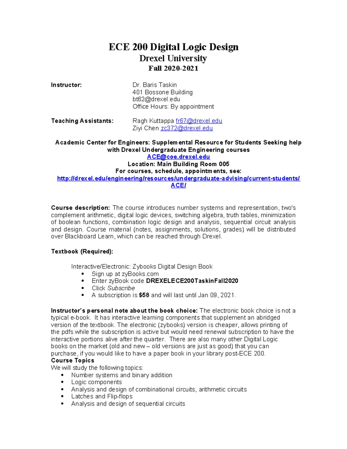 ECE 200 Syllabus - Digital Logic Design Fall 2020 - Studocu