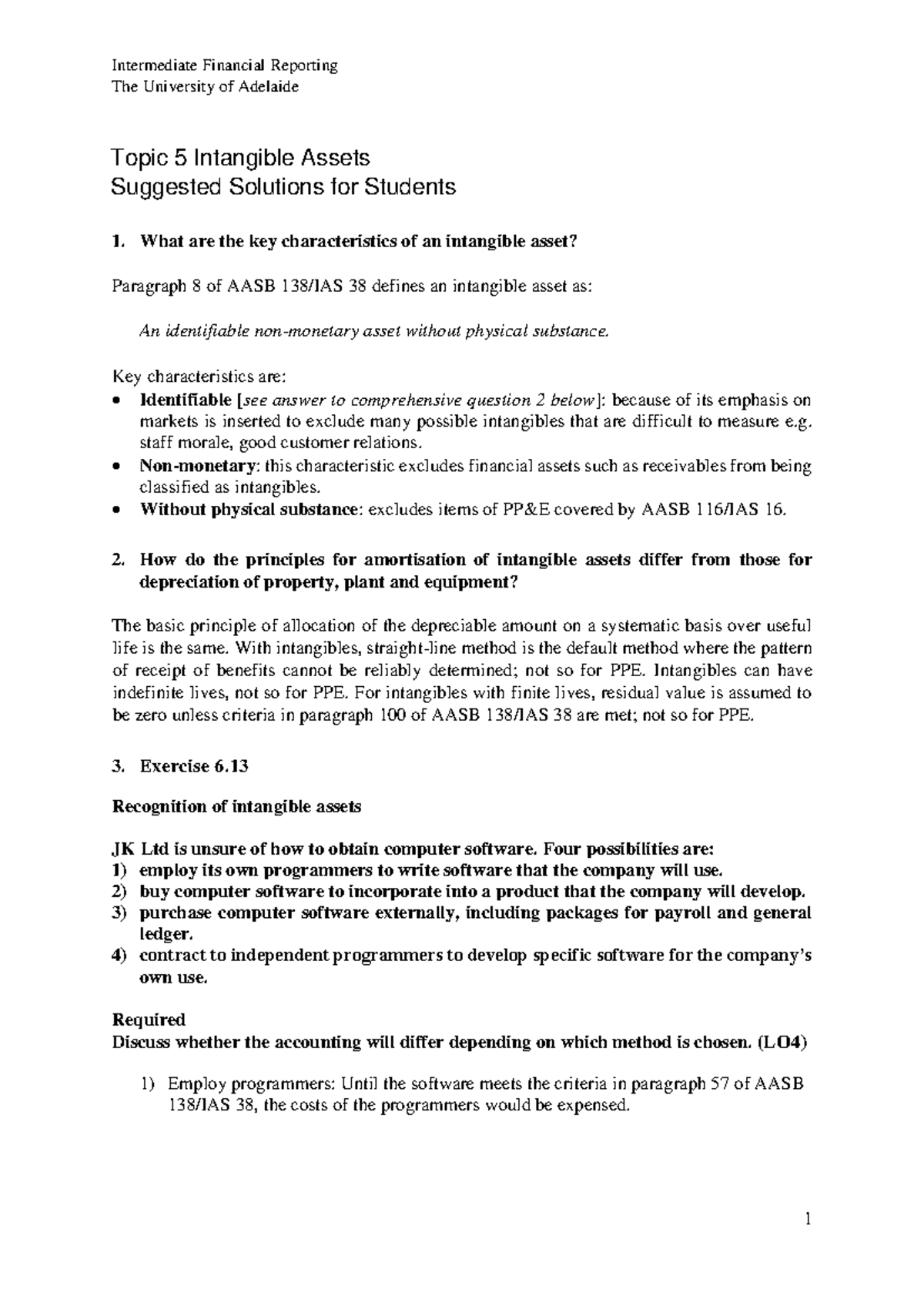 Tutorial Solutions– Topic 5 Intangible Assets-1 - The University of ...