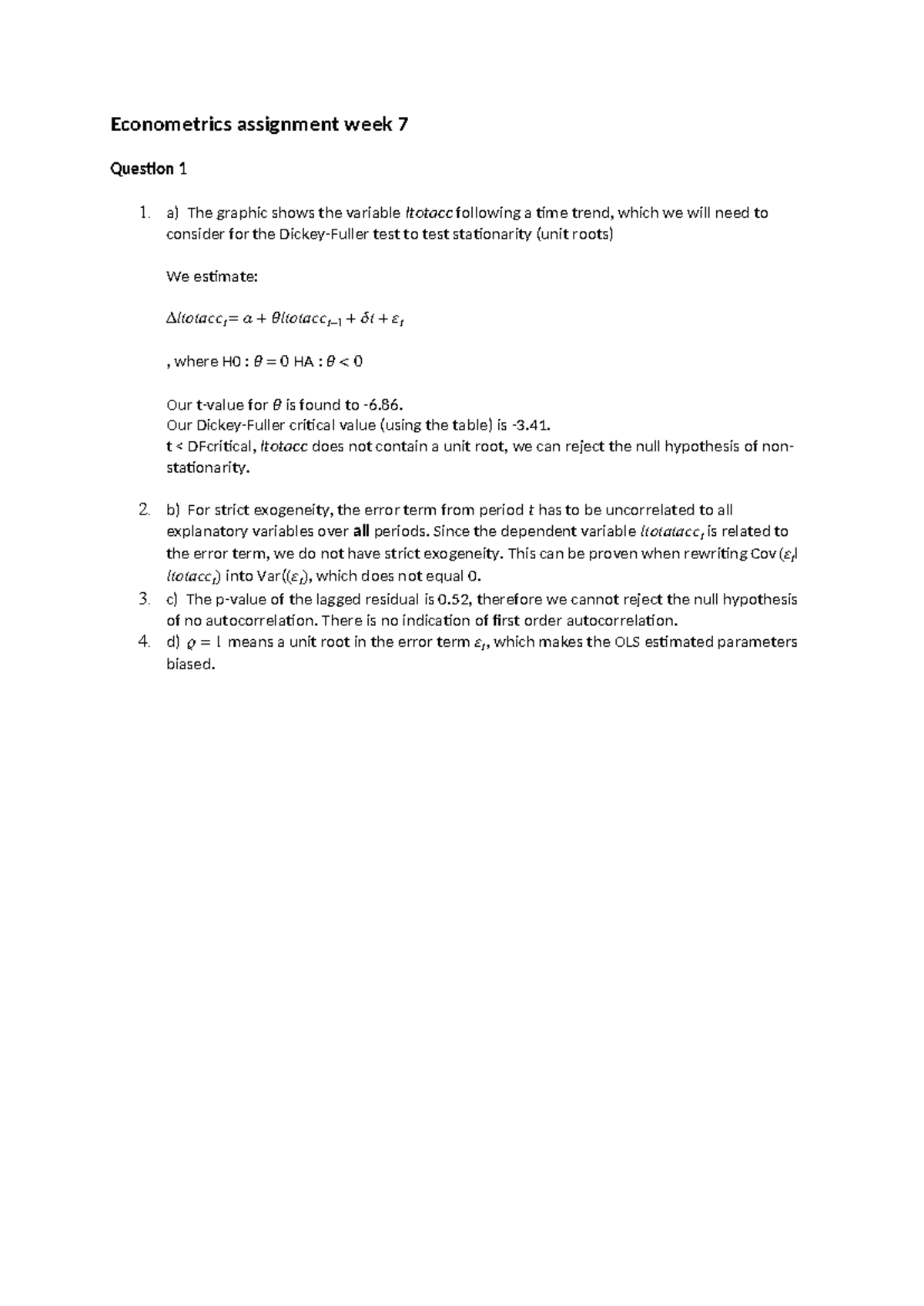 Econometrics Assignment W7: Unit Root Test & Exogeneity Analysis ...