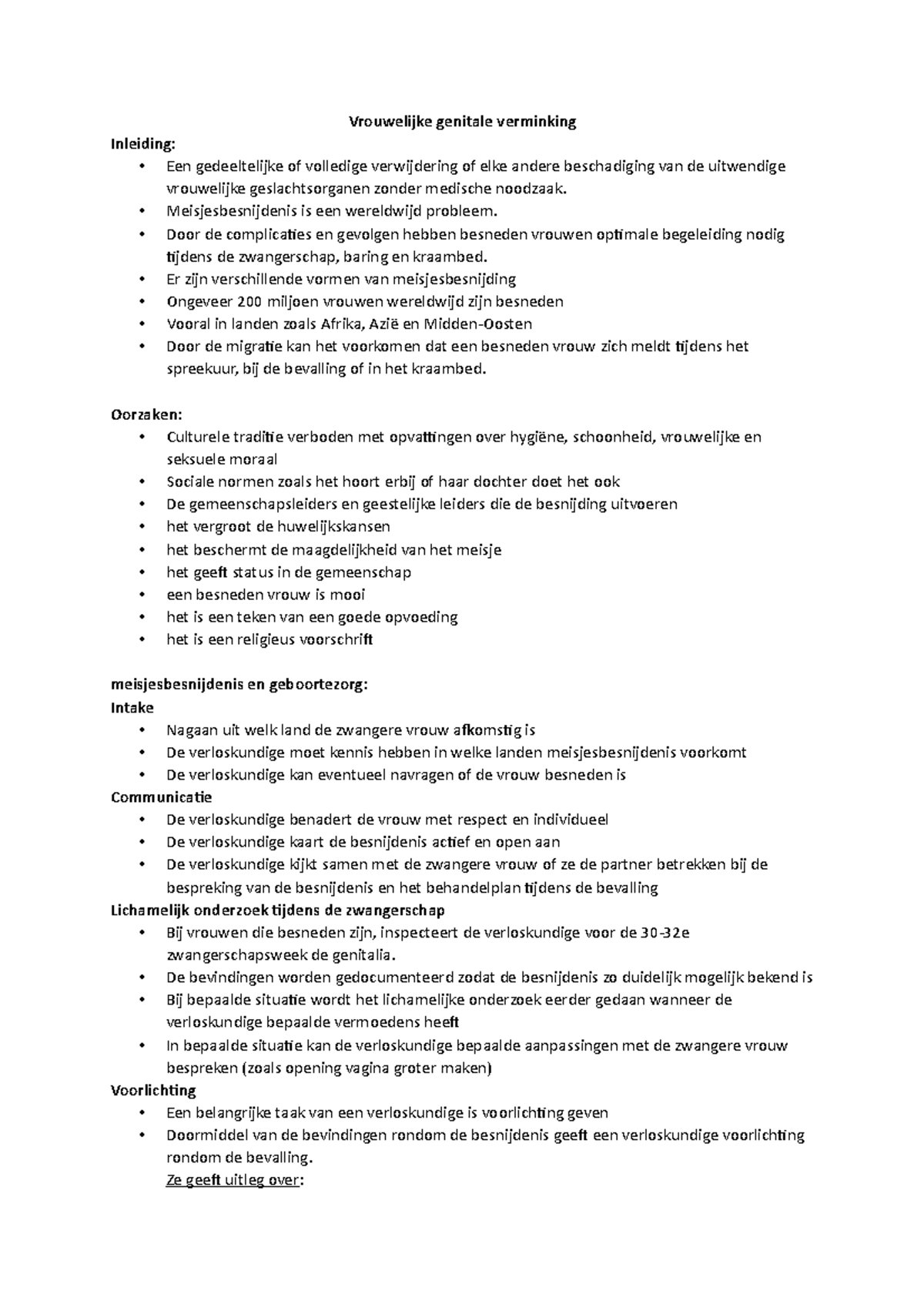 Vrouwelijke Genitale Verminking: Presentatie en Zorg (SGE101) - Studeersnel