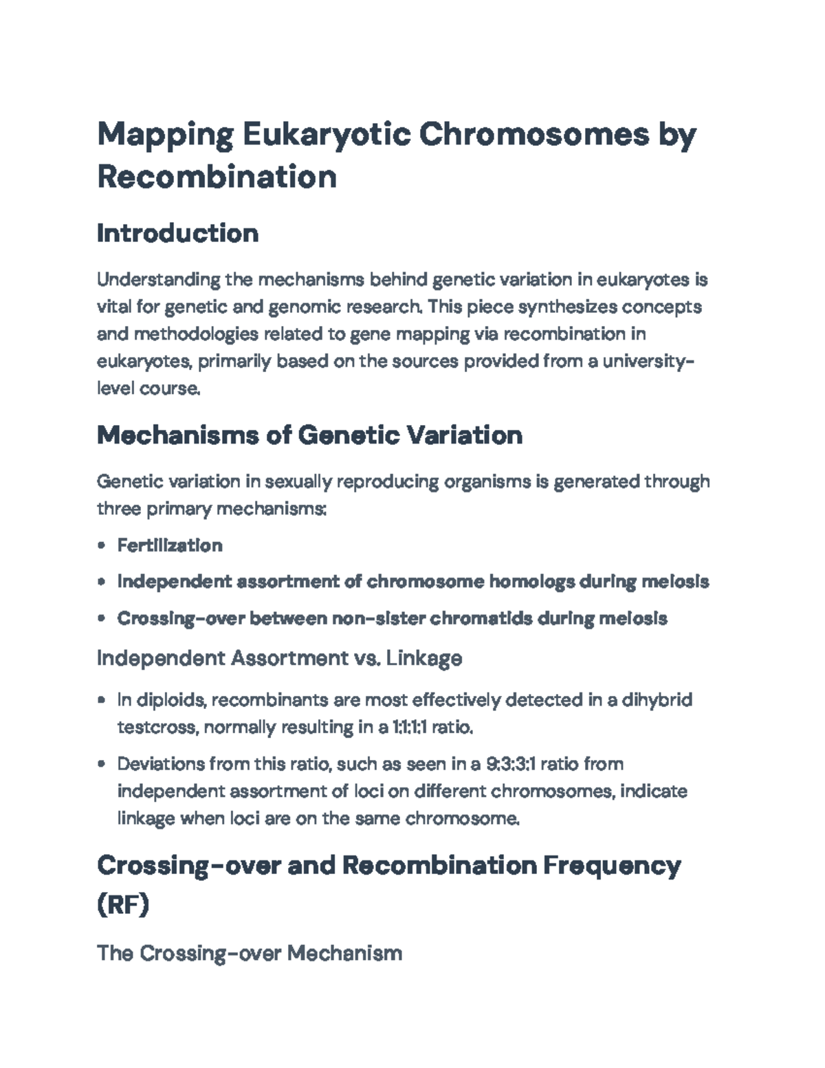 Genetic Mapping of Eukaryotes: Recombination Mechanisms Explained - Studocu