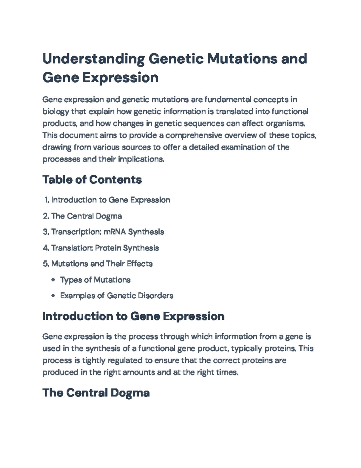 Genetic Mutations and Gene Expression Overview (BIO 101 Lecture Notes ...