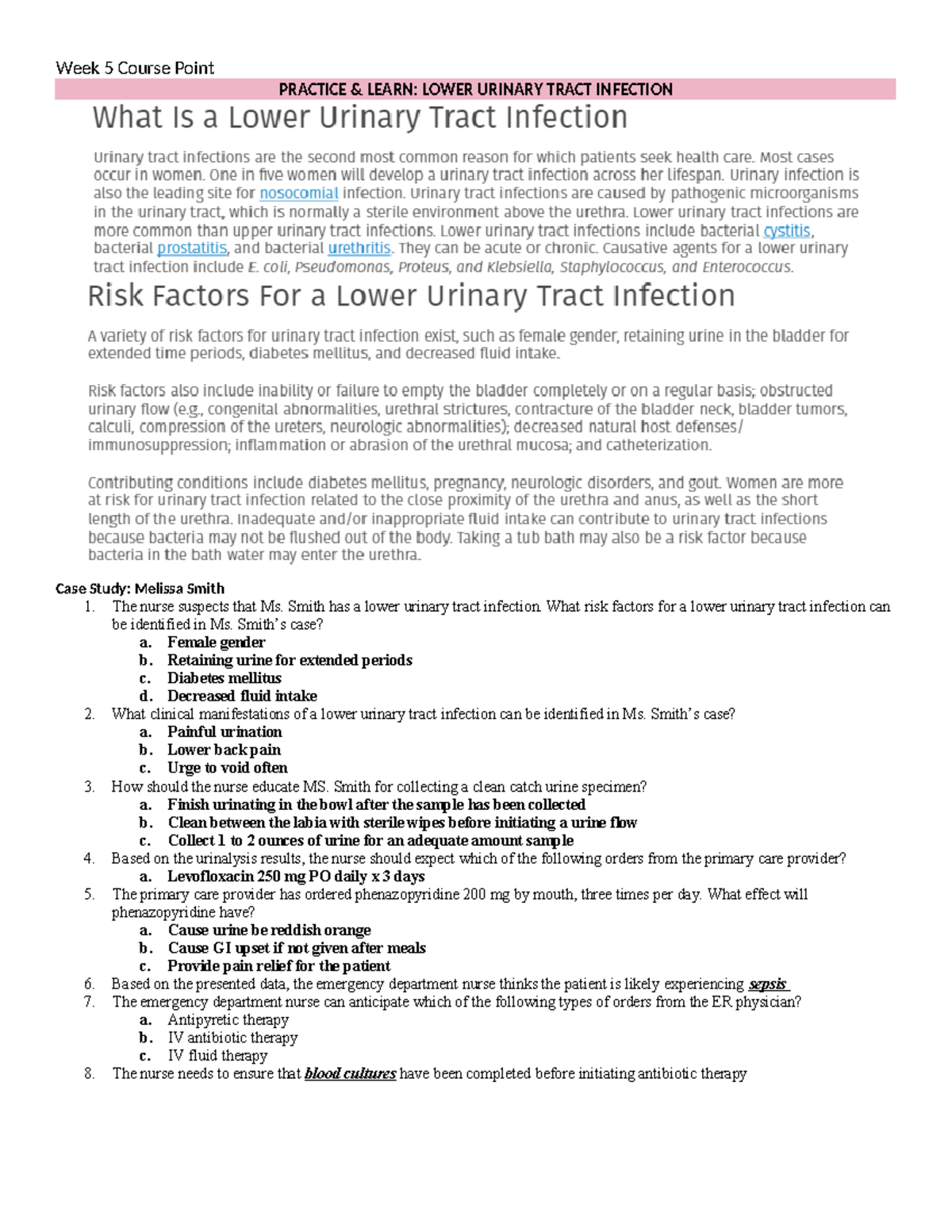 Week 5 Course Point Notes - PRACTICE & LEARN: LOWER URINARY TRACT ...