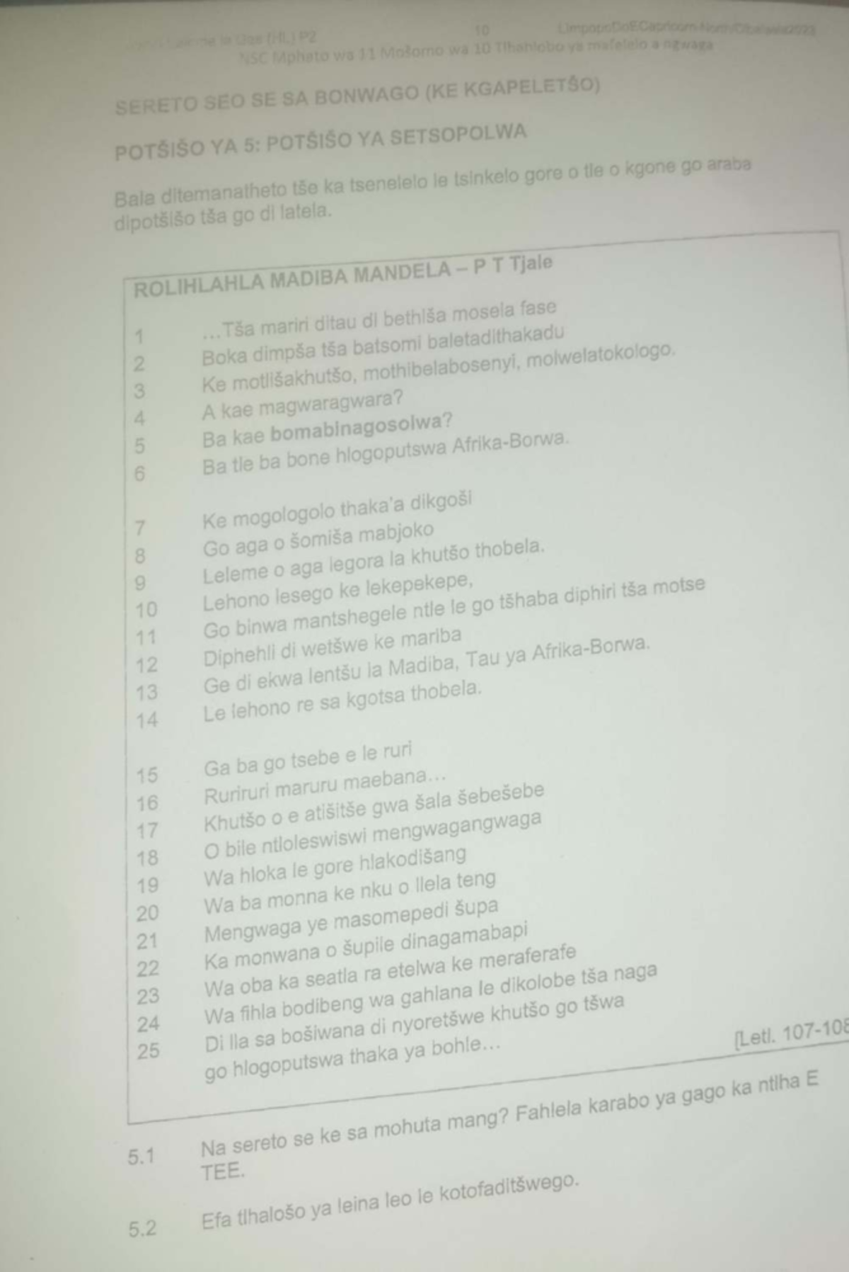 Sepedi HL P2 Grade 11 - Final Exam Question Paper - Studocu