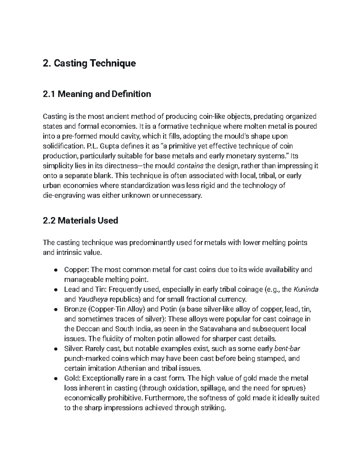 Casting Techniques in Ancient Coin Production: A Study (Course Code ...