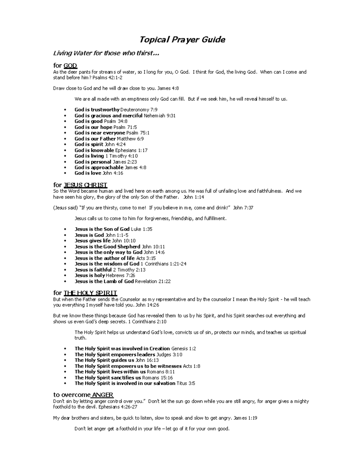 Topical Prayer Guide for Spiritual Growth and Encouragement - Studocu