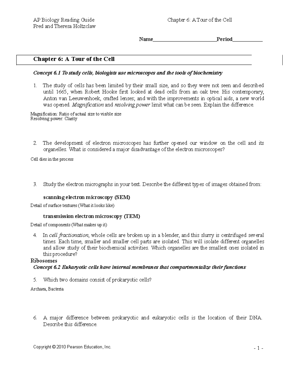 Chapter 6 Reading guide completed AP bio - AP Biology Reading Guide ...