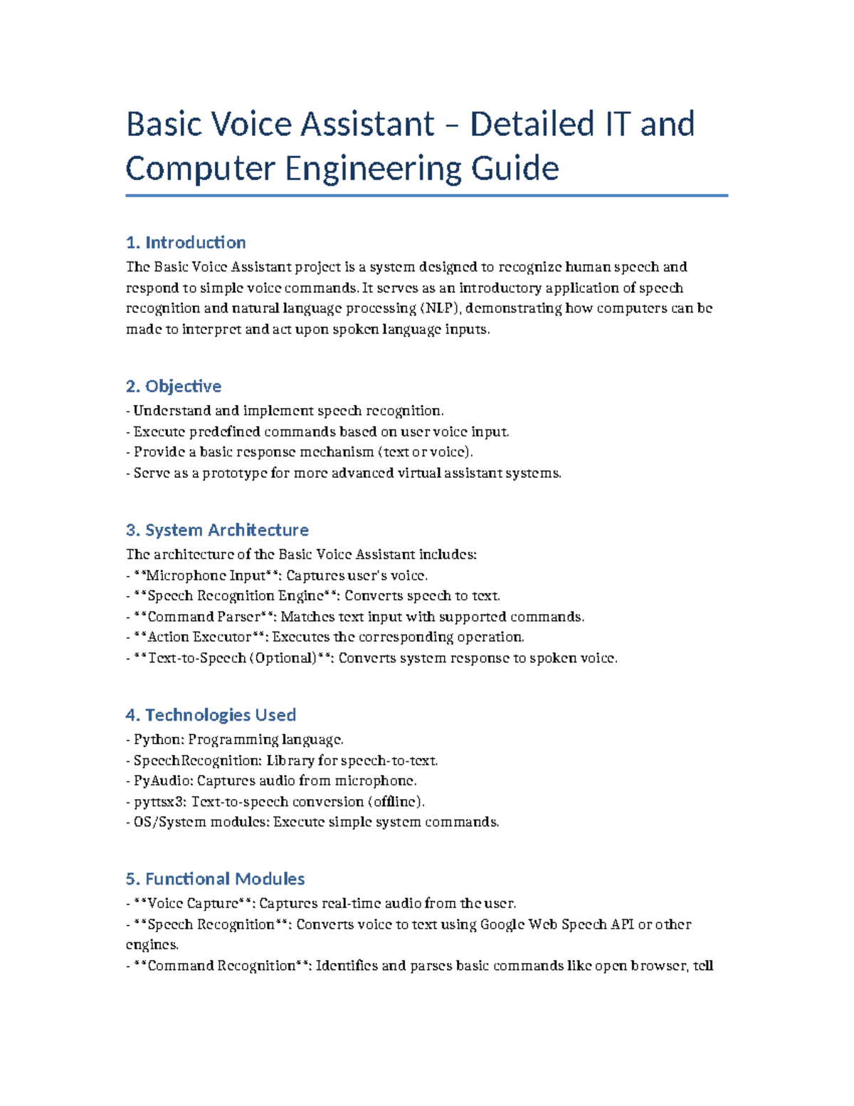 Basic Voice Assistant Guide: IT & Computer Engineering Overview - Studocu