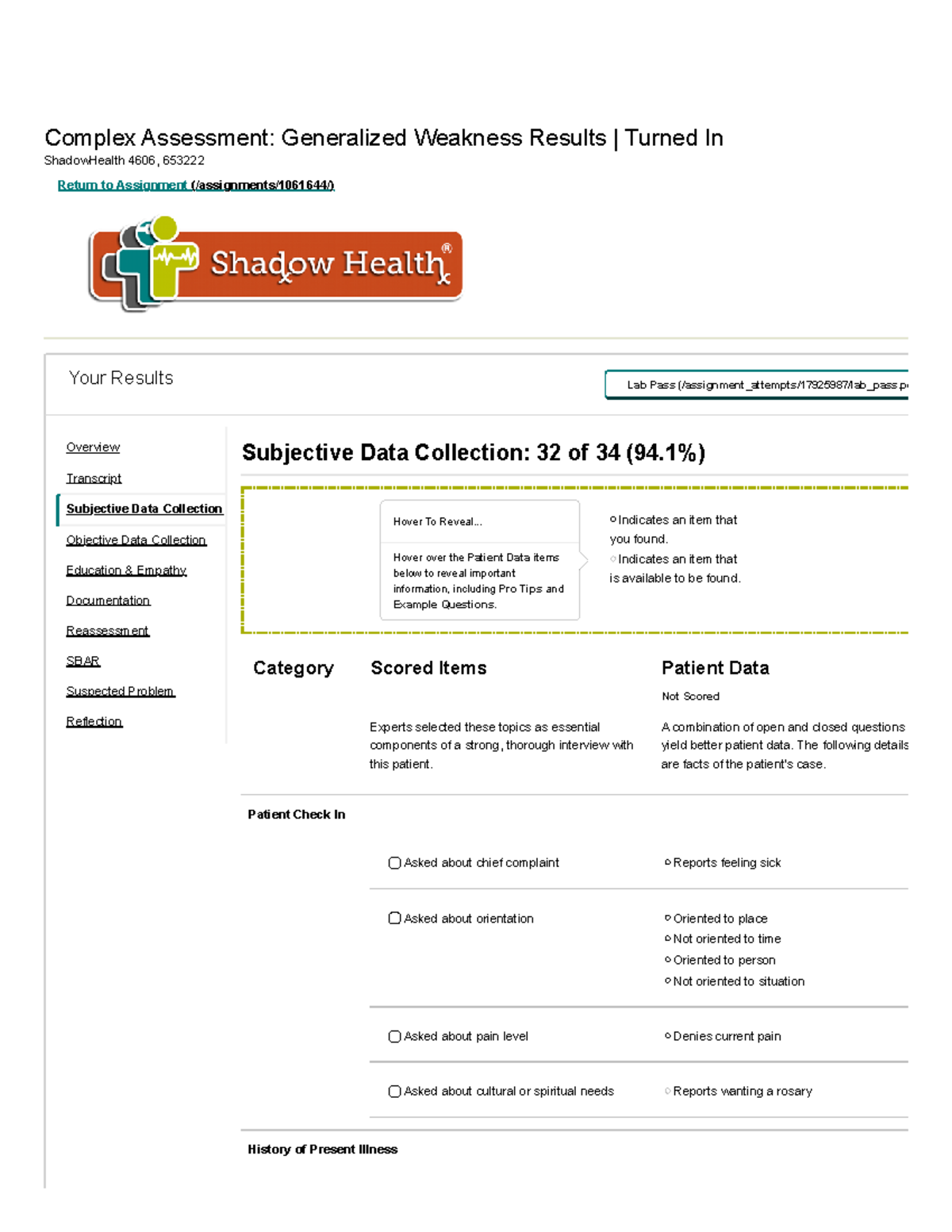 ShadowHealth 4606 - Complex Assessment of Generalized Weakness - Studocu