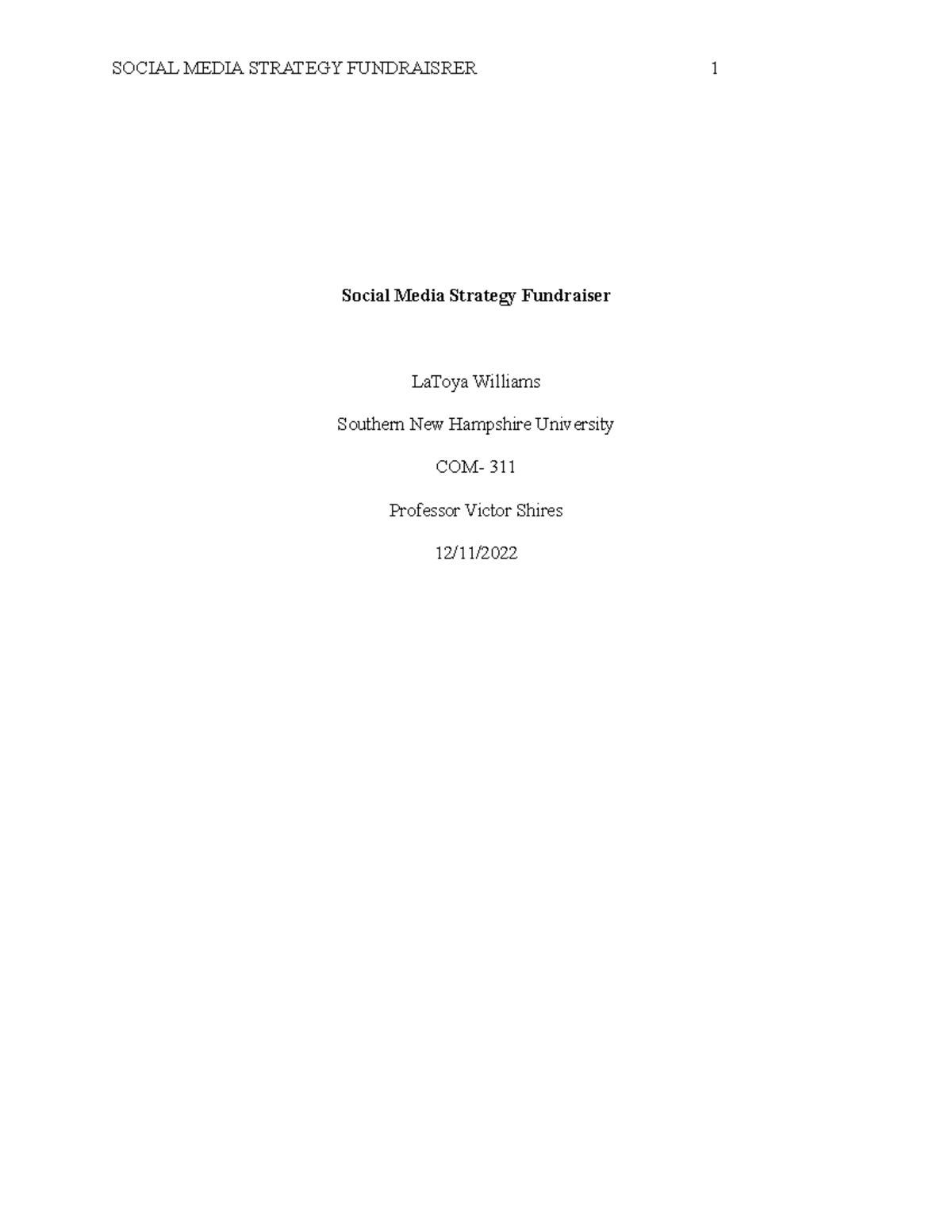 Final Project COM-311: Social Media Fundraiser Strategy for SNHU - Studocu