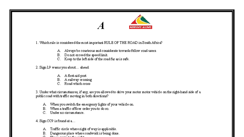 Driving Rules and Signs Study Guide (CODE 2 & CODE 3) - Studocu