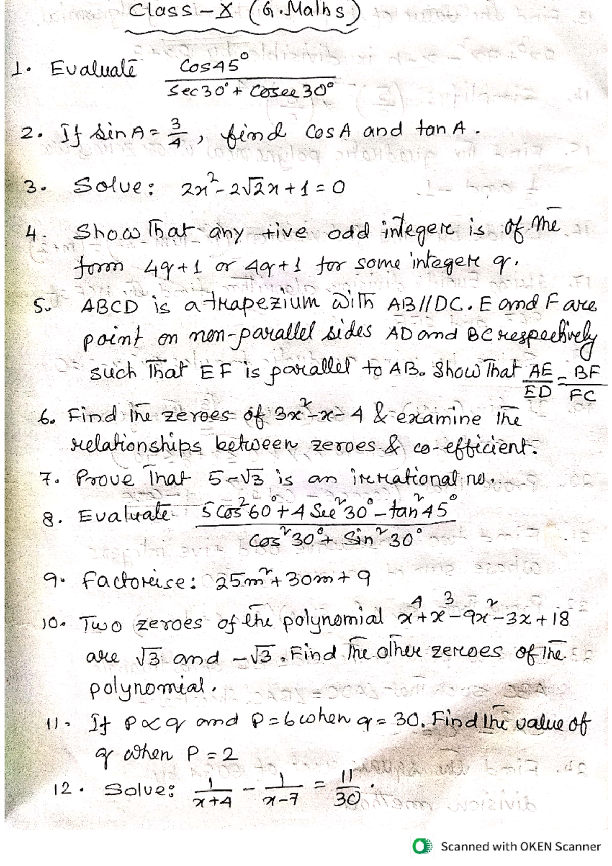 Class X general mathematics holiday homework - Class X (G Malhs) 1 ...