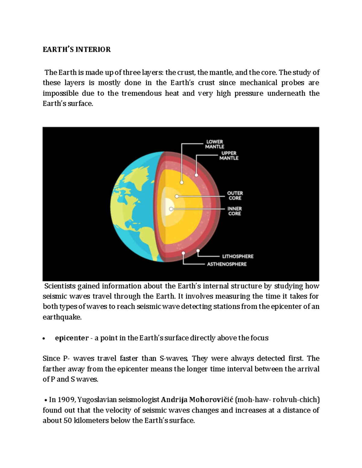 Earth's Interior & Plate Tectonics Overview - SCI 10 Study Guide - Studocu