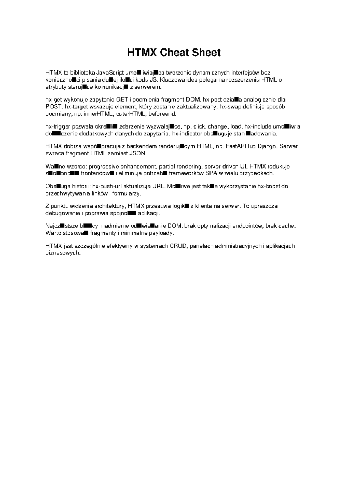 HTMX Cheat Sheet: Dynamic Interfaces without JS Code - Studocu