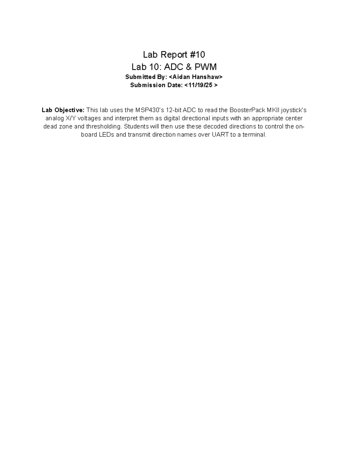 Micro Controllers Lab Report #10: ADC PWM Implementation - Studocu