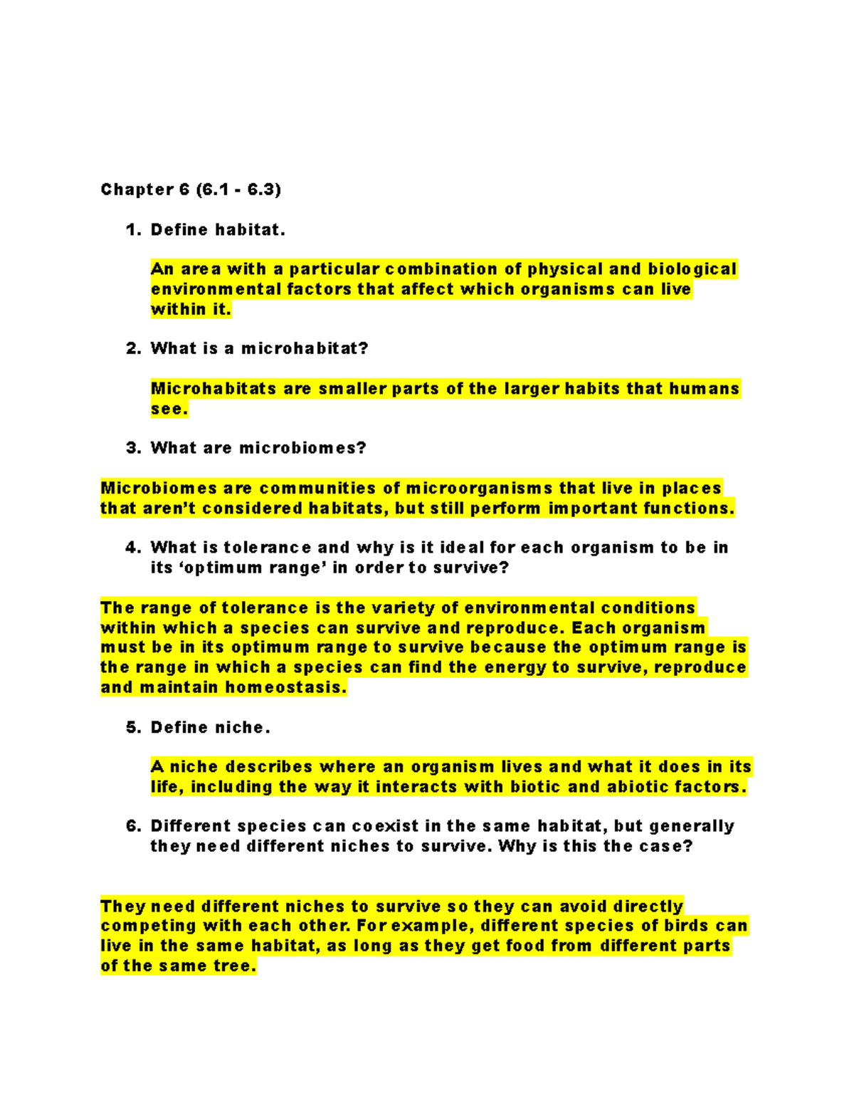 Ecology Concepts and Biodiversity Insights - Chapter 6 Review Notes ...