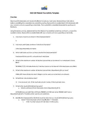DAD 220 Module Five Activity Template - DAD 220 Module Five Activity ...