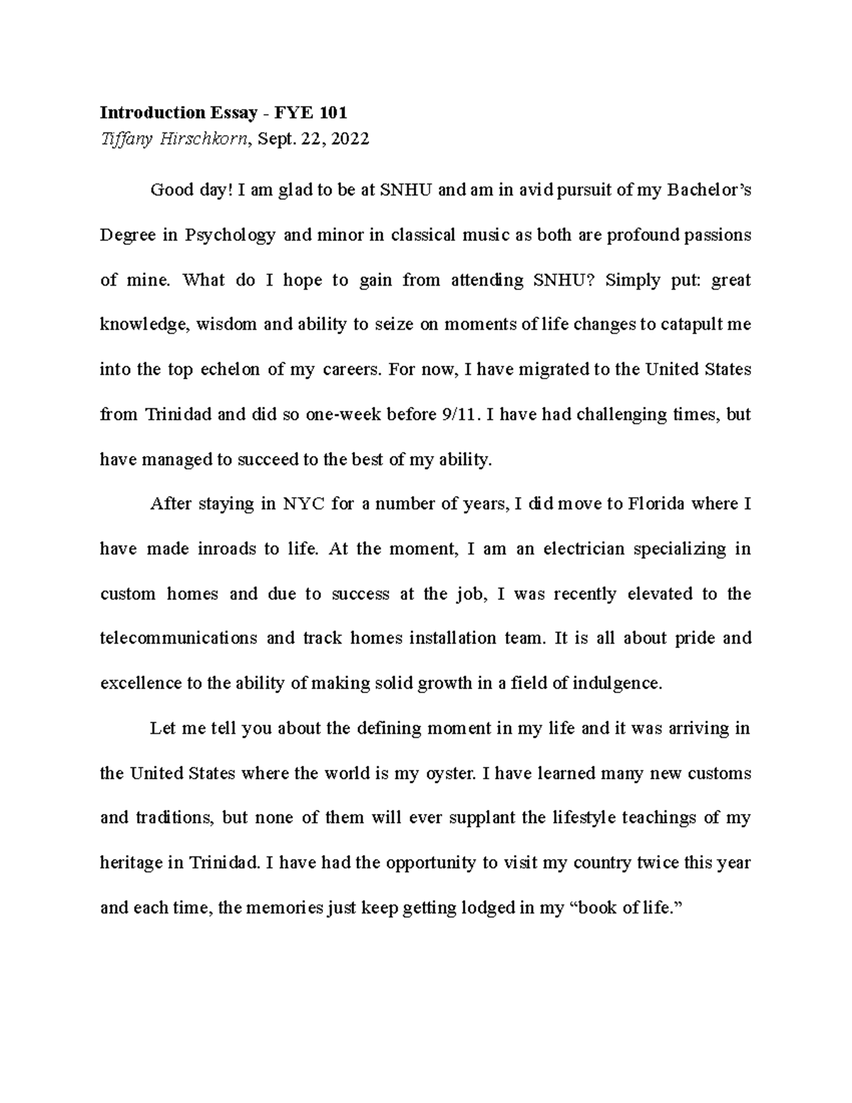 FYE101 - Personal Growth & Aspirations: Initial Essay Analysis - Studocu