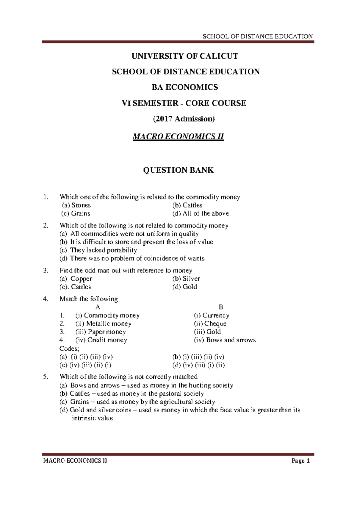 VI - Macro Economics II - MCQ Question Bank Notes - Studocu