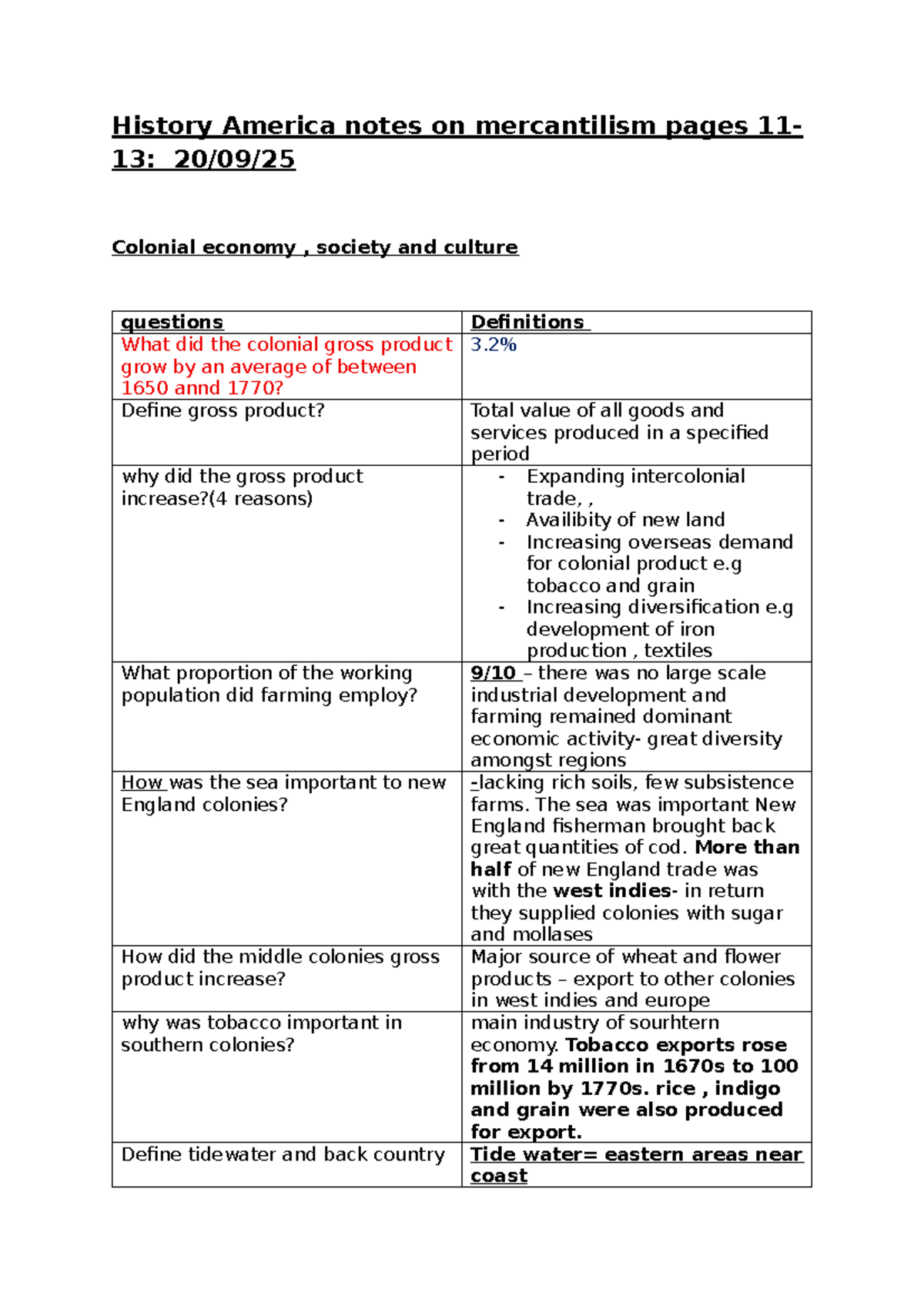 History America: Mercantilism Notes & Colonial Economy Insights - Studocu