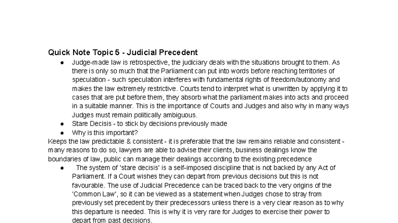 Quick Note Topic 5 - Judicial Precedent: Understanding Stare Decisis ...